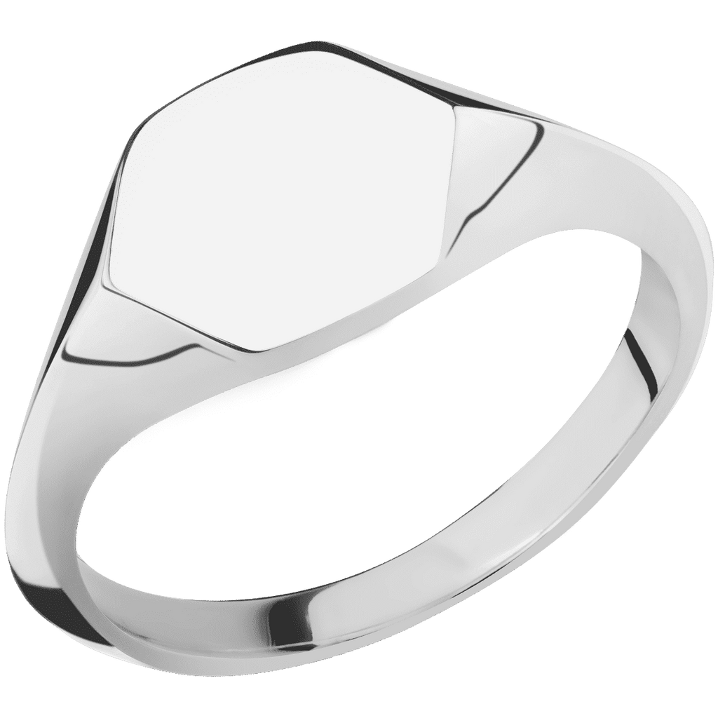 Small Hexagon signet ring (11.5x10) in 14K White Gold, with a Thin sty ...